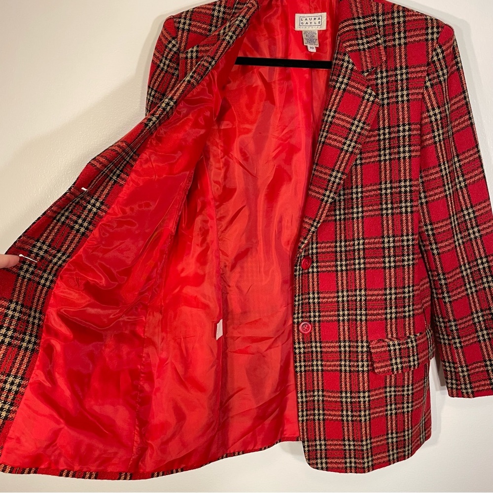 Vintage Laura Gayle Classics Red Plaid Wool Blend Bla… - Gem